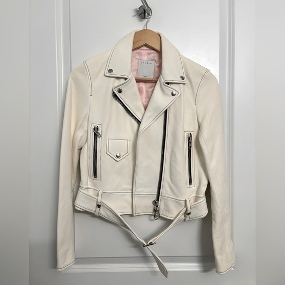 Sandro | Jackets & Coats | Sandro Authentic Edwin White Sheep Leather ...